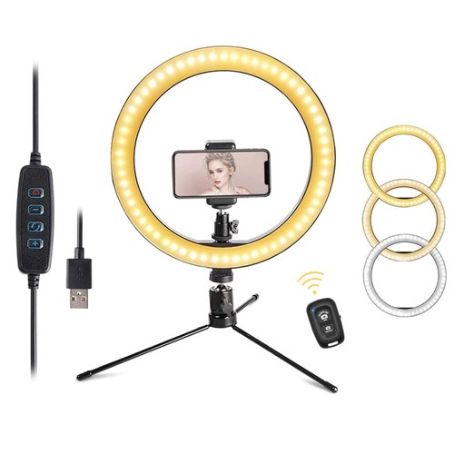 10” Selfie Ring Light LED Light with Remote Control Tripod Stand Phone ...