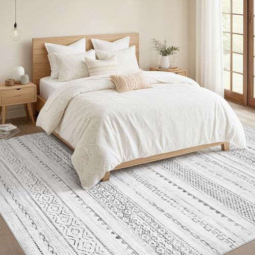 Area Rug Living Room Rugs: 5x7 Machine Washable Boho Large Neutral ...