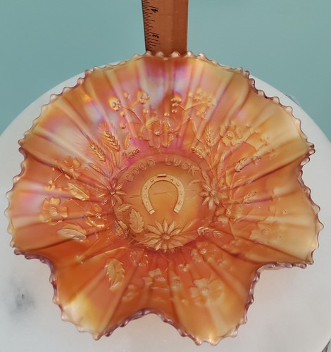 HTF Antique NORTHWOOD Gorgeous Marigold "GOOD LUCK" Carnival Glass ...