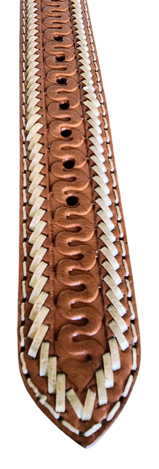 Western Cowboy Ranger Tooled‎ Tan Leather Belt Whip Stitch Serpentine ...