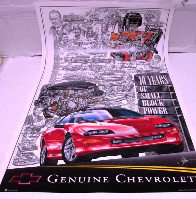 1955-1995 Chevrolet Poster 40 Years of Small Block Chevy Camaro 283 327 ...