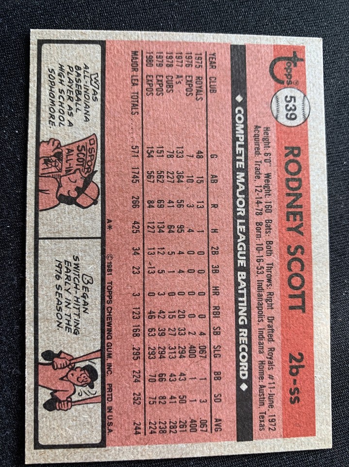 1981 Topps Baseball Card #539 Rodney Scott Montreal Expos NMMT Free ...