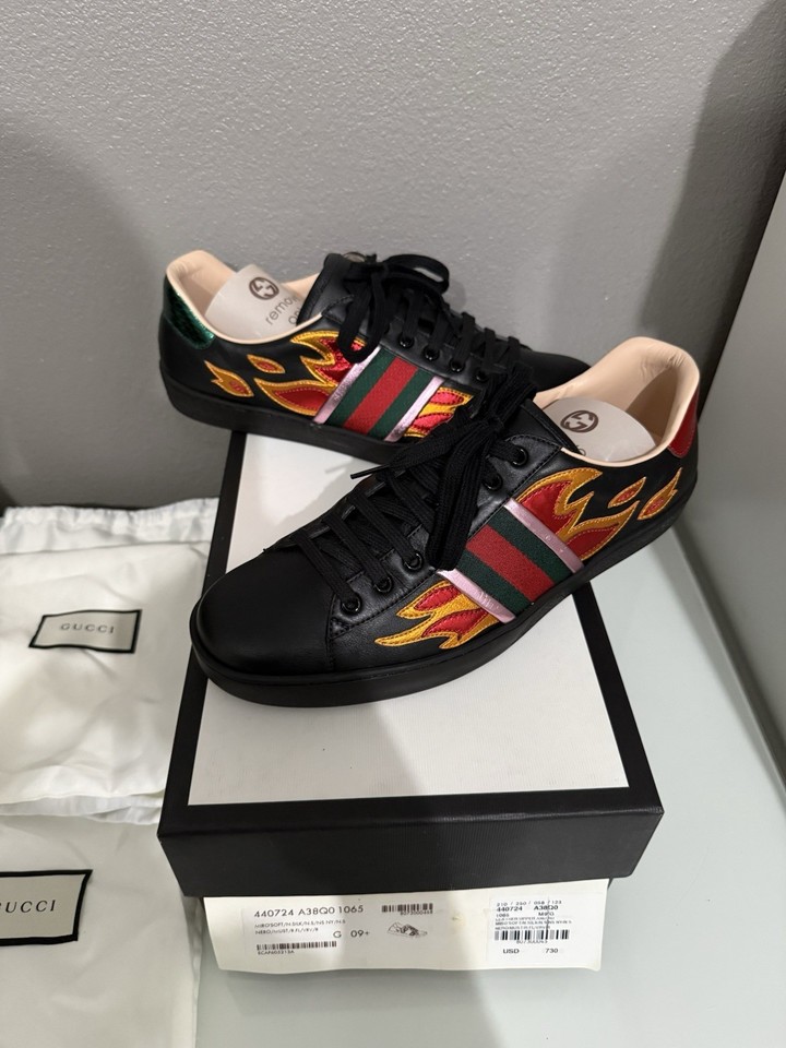 Gucci Ace Flame Black Size 9.5 UK / 10.5 US Men’s Authentic Worn ONCE ...