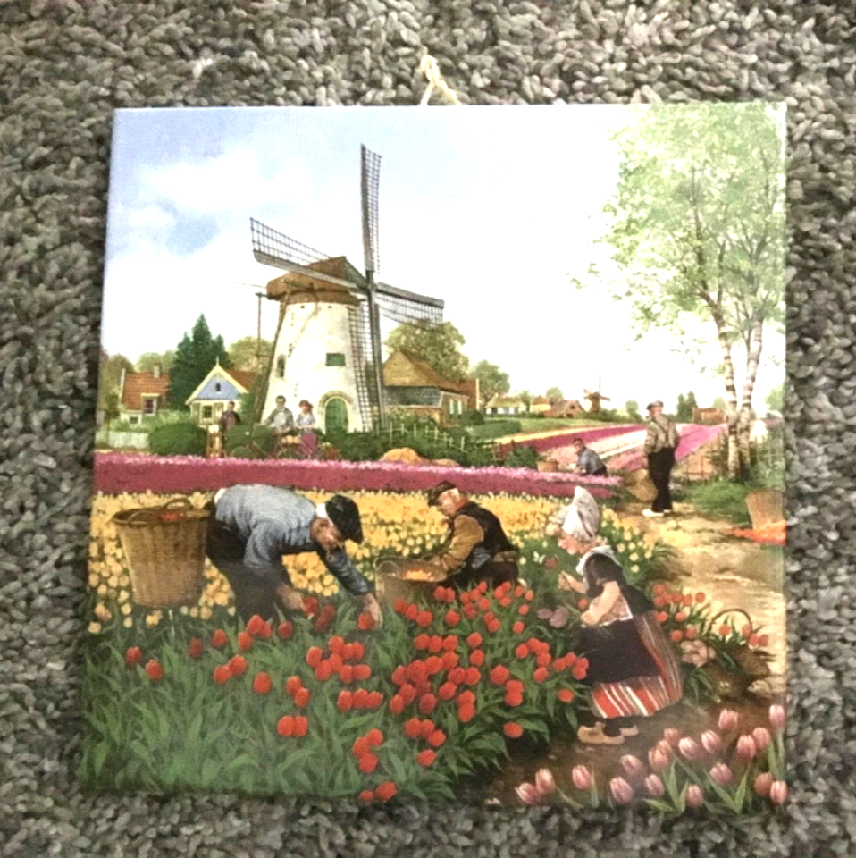 Holland Town Dutch Farm Windmill Scene Ceramic Slate Style Tile Decor ...