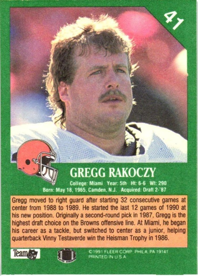 GREGG RAKOCZY 1991 Fleer #41 FREE SHIPPING B10R3S7P18 | eBay