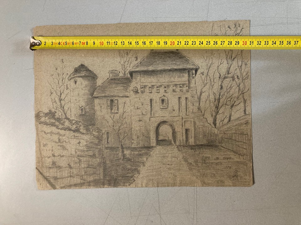 Lead Pencil Drawings Paper Castle Lavans Les Dole Medieval Architecture ...