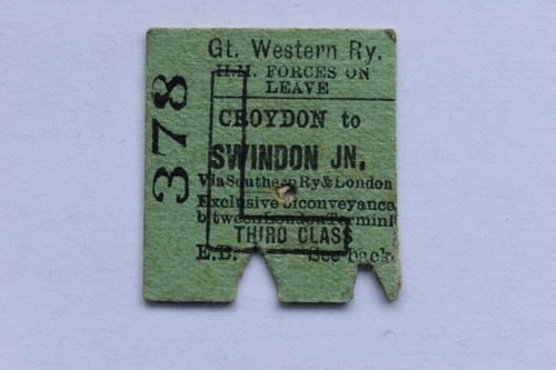 GWR Great Western Railway Ticket No 378 CROYDON to SWINDON JUNCTION 13 ...
