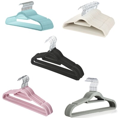 ANTI SLIP FLOCKED COAT CLOTHES HANGERS VELVET TROUSER TIE HANGING SPACE ...