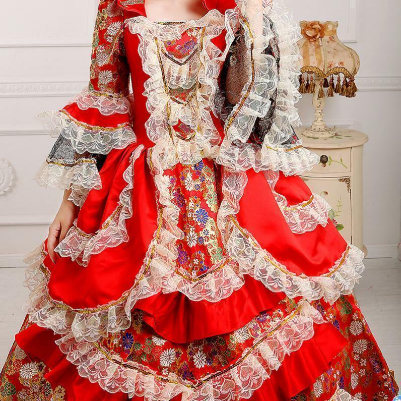 Ladies Lace Printed Royal Court Dress Princess Stage Evening Stage ...