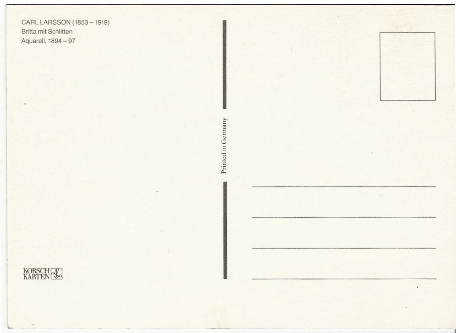 Carl Larsson • Britta with Sledge - Vintage Picture Postcard - | eBay UK