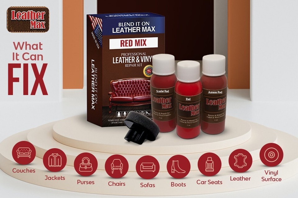 Leather Max Red Mix Vinyl and Leather Repair Kit - for Your Furniture ...