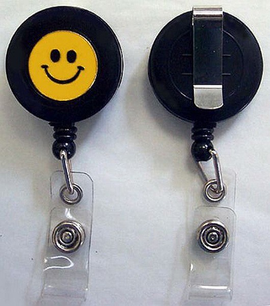 HAPPY SMILEY FACE Retractable Reel ID Card Badge Holder Security black ...