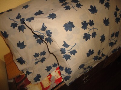 MERVYN'S BLUE & TAN MAPLE LEAF LEAVES (PAIR) KING PILLOW SHAMS 20 X 36 ...