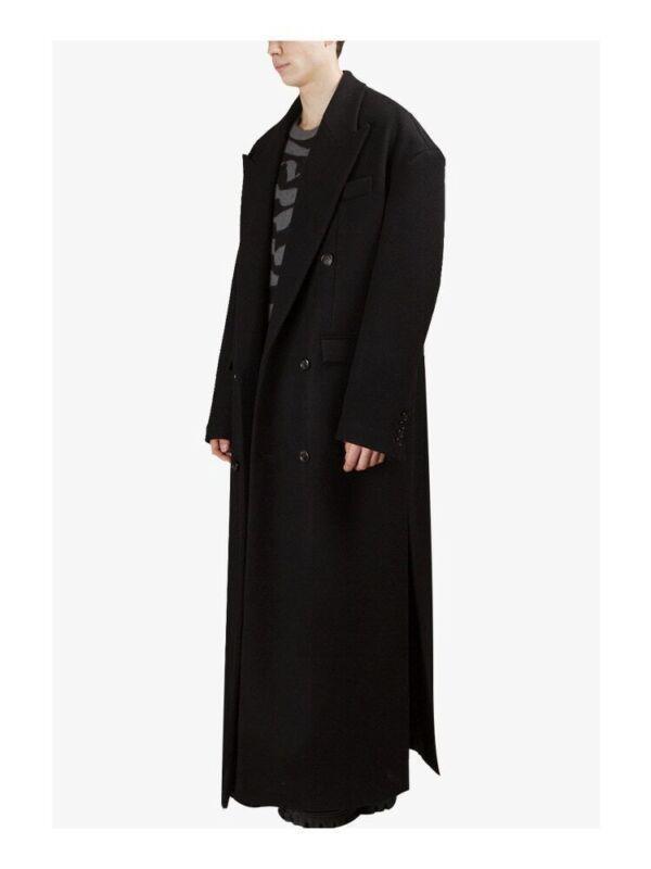 Extra Long Wool Blend Coat Mens Double-breasted Side Slit Overcoat Full ...