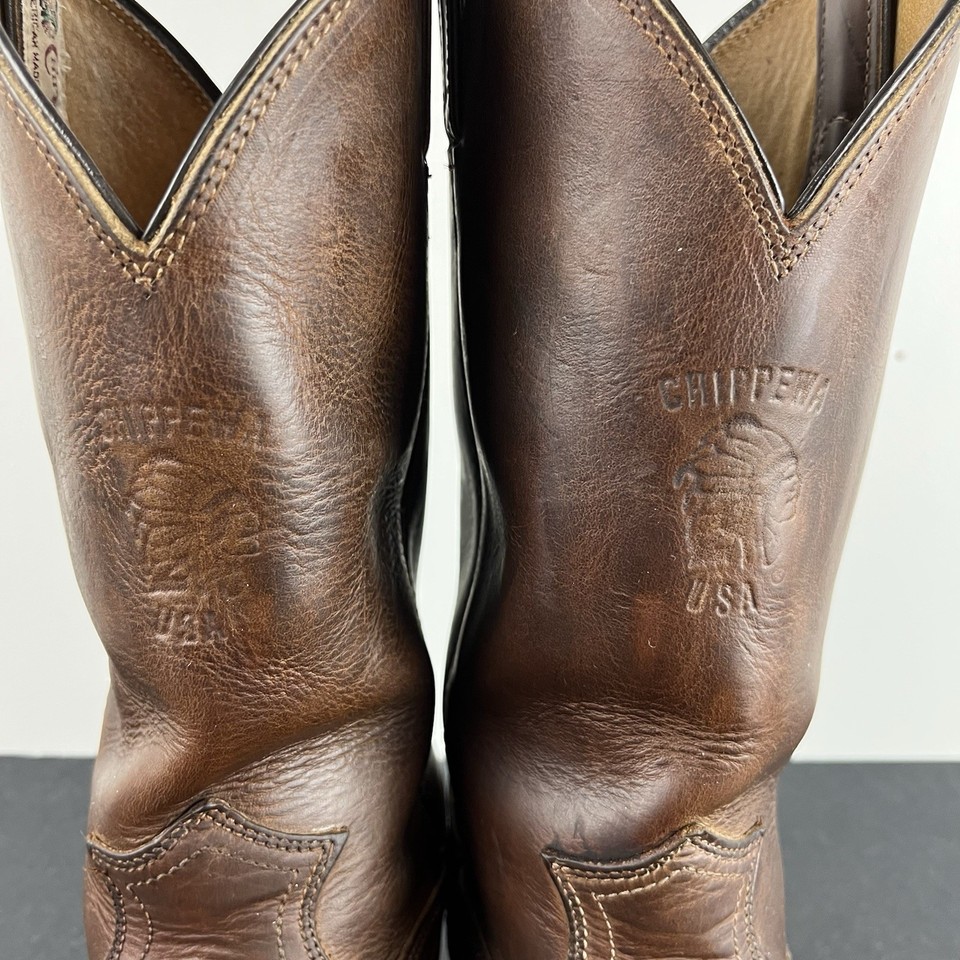 CLASSIC VTG Chippewa dark brown leather work western cowboy boots 11D ...