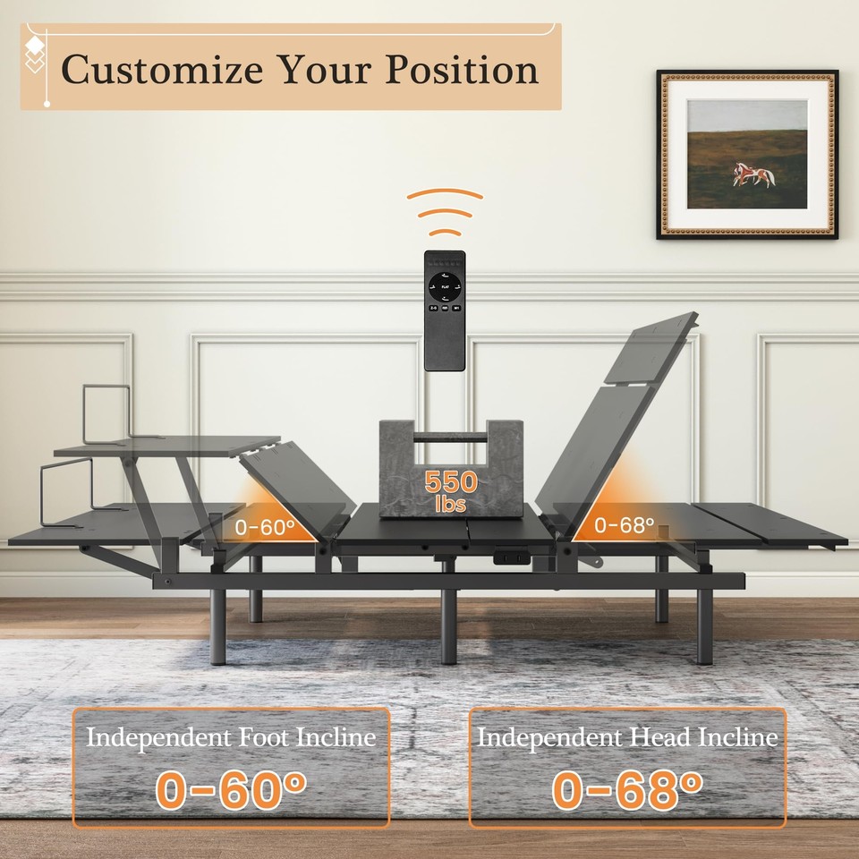 Full-Size Adjustable Bed Frame with Wireless Remote, Memory Function ...