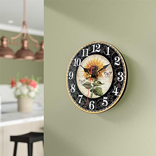 10 Inch Sunflower Kitchen Wall Clock Rustic Farmhouse Clocks, Thick ...