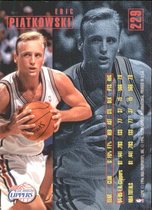 1995-96 Fleer Eric Piatkowski Los Angeles Clippers Basketball Card #229 ...