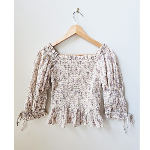 Polo Ralph Lauren Pink & Beige Smocked Floral Botanical Print Tie Front ...