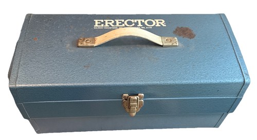 Vintage Gilbert Erector Set Blue Metal Tool Box w/ Tray & Many Pieces ...