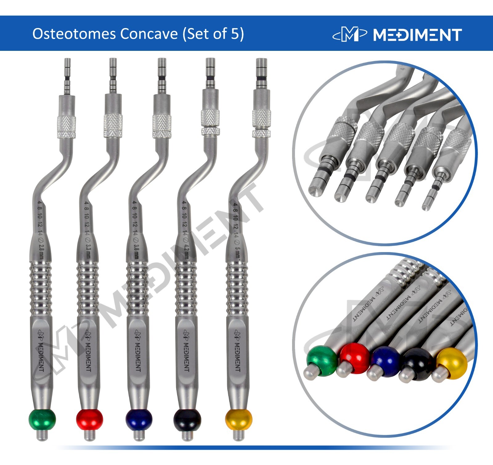 5PCS Sinus Lift Osteotomes Kit curved Off Set Concave Dental Implant ...