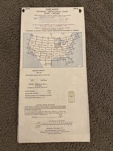 Chicago Sectional Aeronautical Chart Aerial Map, 14th Edition 1977 ...