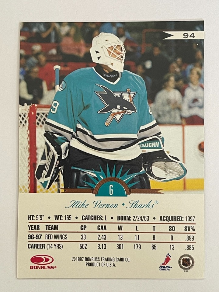1997-98 Donruss Leaf Sharks Mike Vernon Fractal Matrix #94 | eBay