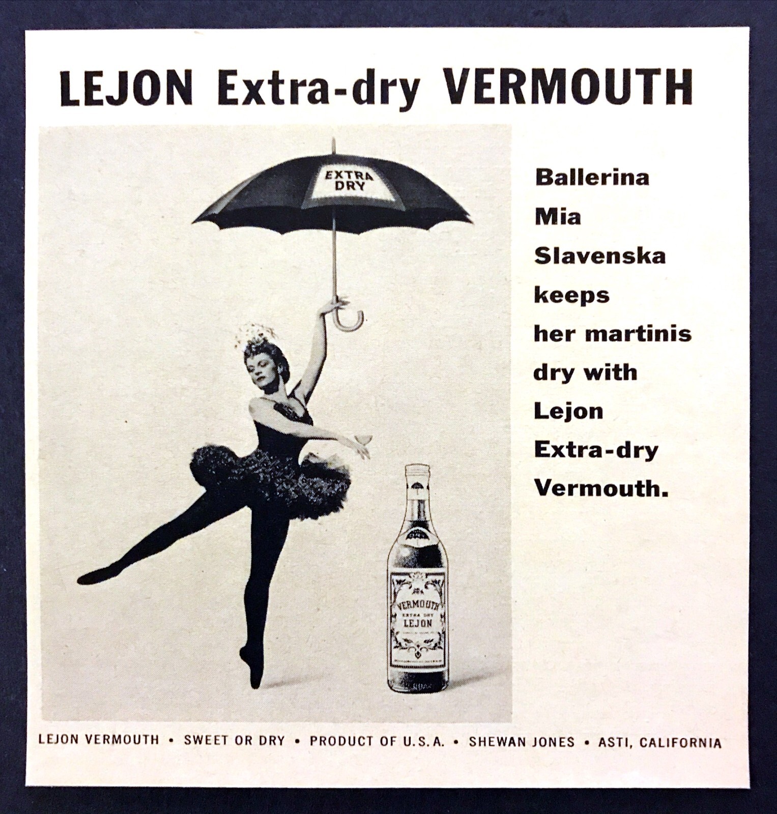 1957 Ballerina Mia Slavenska photo Dry Martini Lejon Vermouth vintage ...