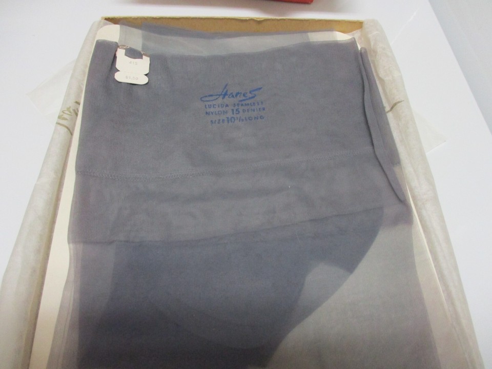 1PR VINTAGE HANES 415 REINFORCED SHEER RHT NYLON STOCKINGS SIZE 10 1/2 ...