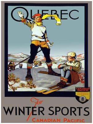 7914.Canada Pacific.quebec.man and woman on skiis.POSTER.art wall decor ...