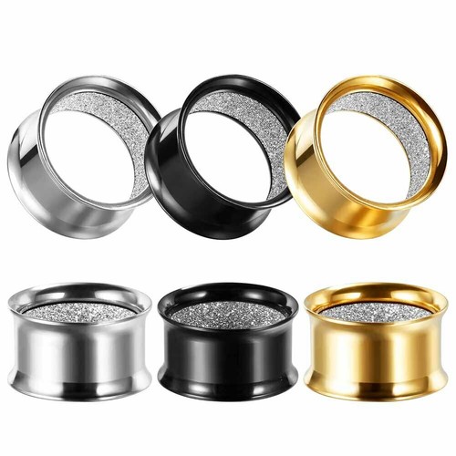 1 x Pair of Silver Glitter Inner Metal Ear Flesh Tunnels Piercing ...