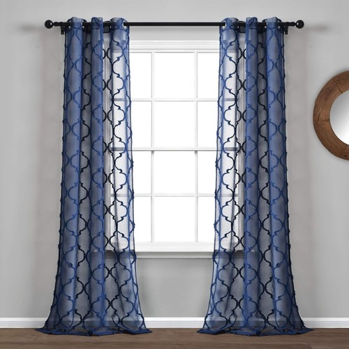 Lush Decor Navy Avon Trellis Grommet Sheer Window Curtain Panel Pair ...