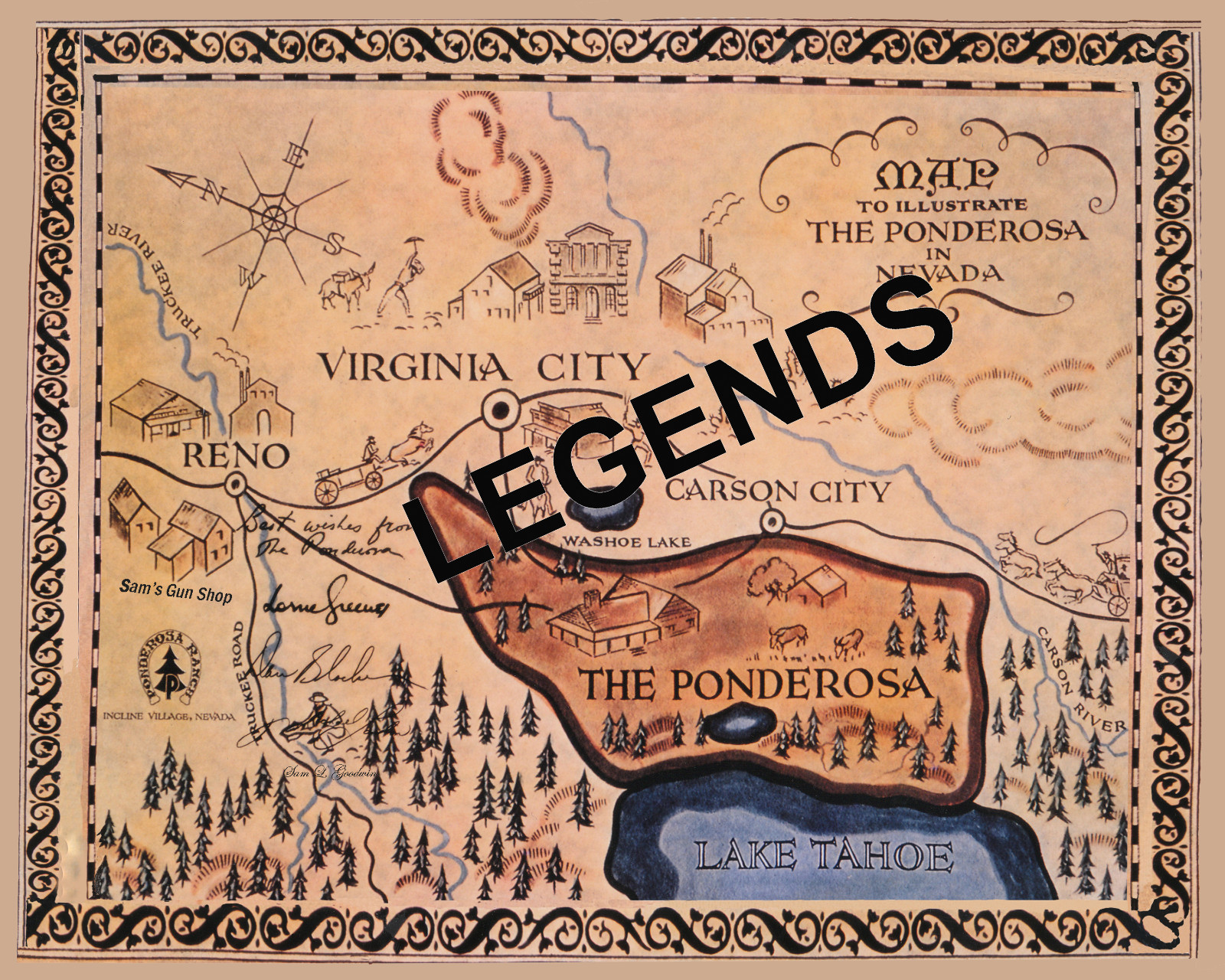 BONANZA - MAP of The PONDEROSA 8" x 10" Color REPRINT Autographed Photo ...