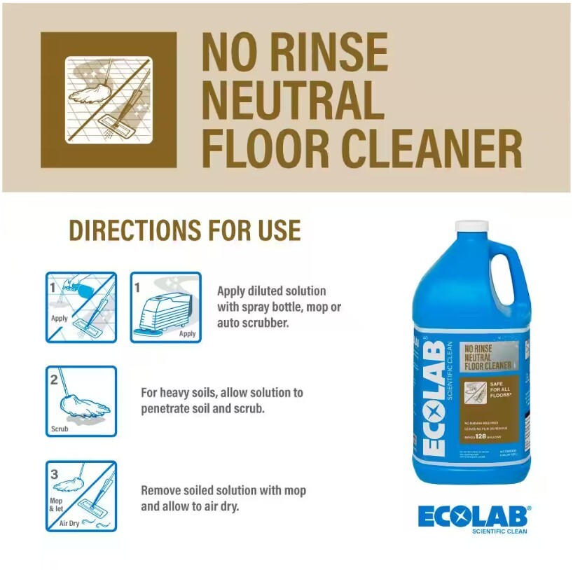 ECOLAB No Rinse Neutral Floor Cleaner Concentrate Makes 128 Gal. - 1 ...