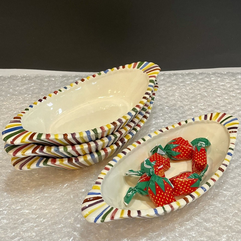 Rare Set of 4 Handpainted Multicolor Colorful 8.5”x4” Small Serving ...