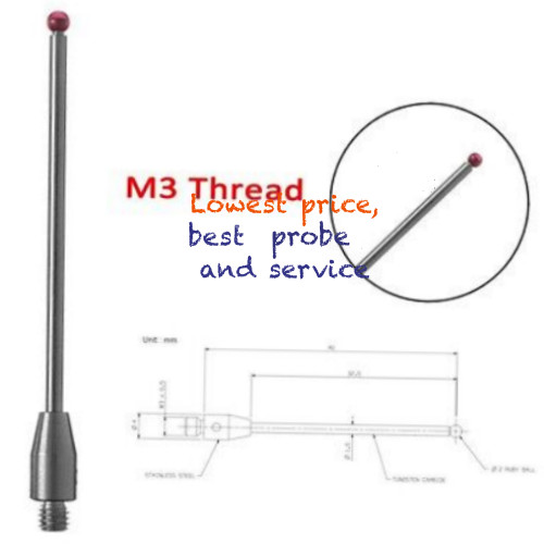 FOR CMM Touch Probe M3 Thread Probe Stylus 2mm Ball Tip 40mm Length A ...