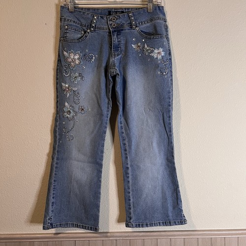 Angels Rhinestone And Embroidered Blue Jean Capris Size 9 | eBay