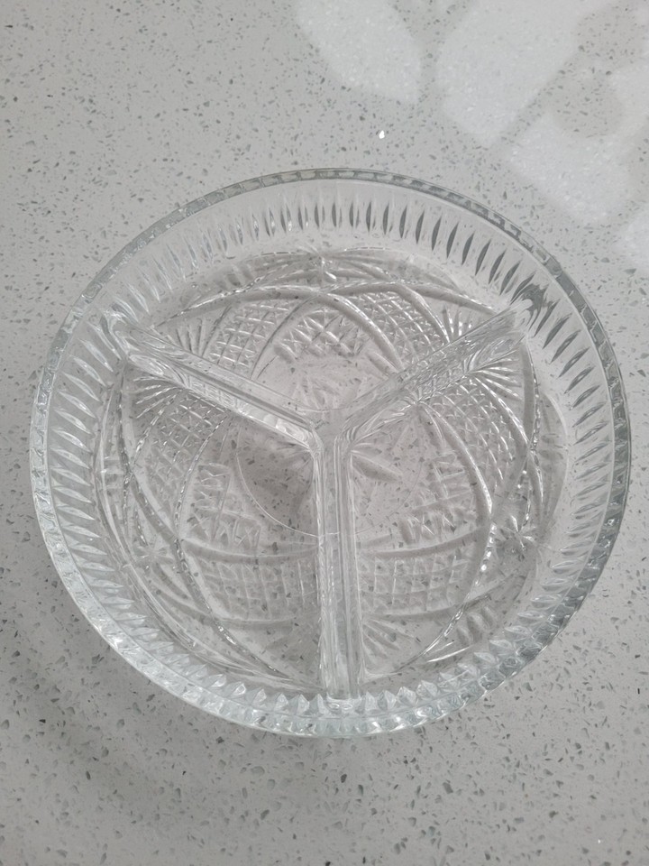 Vintage Portuguese lead crystal 3 way H'orderves dish 18cm Diameter ...