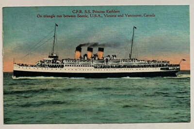 Ship Postcard CPR SS Princess Kathleen On Triangle Run Canadian Pacific ...