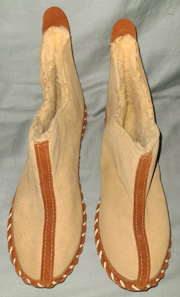 NOS Sioux Mox beige suede & shearling moc booties / slippers, ladies ...