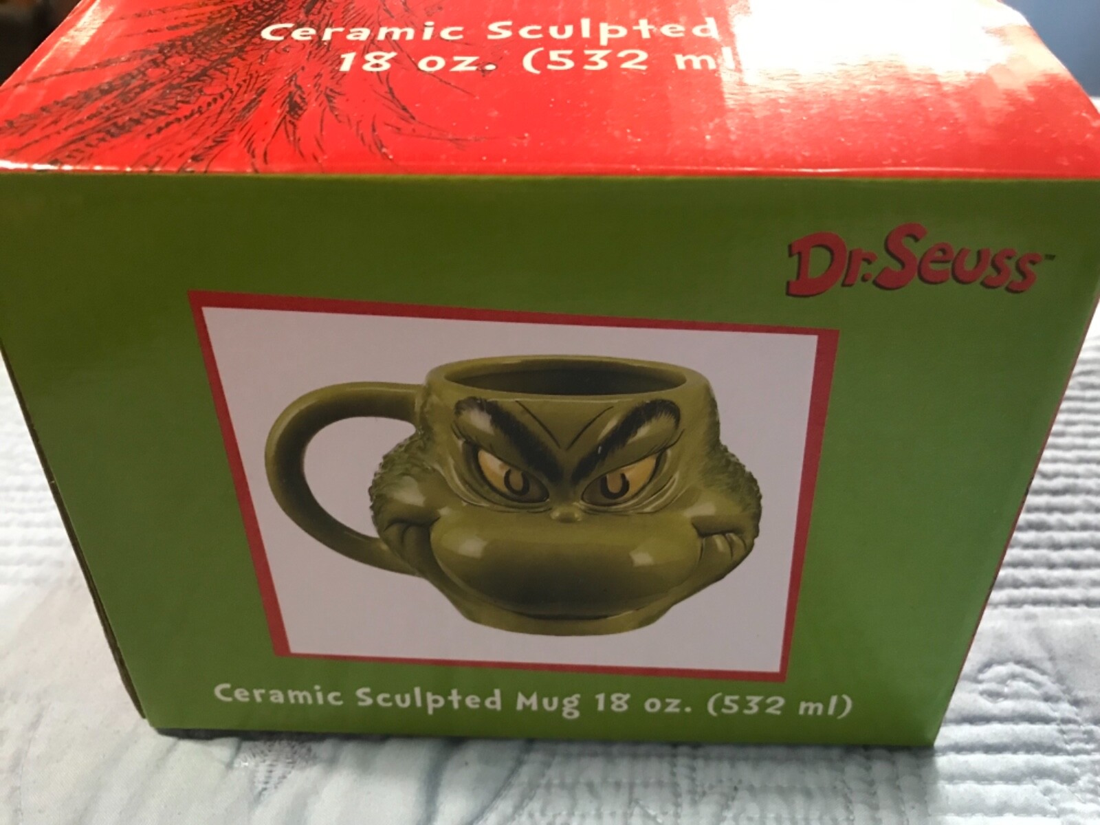 Dr. Seuss The Grinch Face Sculpted Ceramic Green Mug Smirk Christmas ...