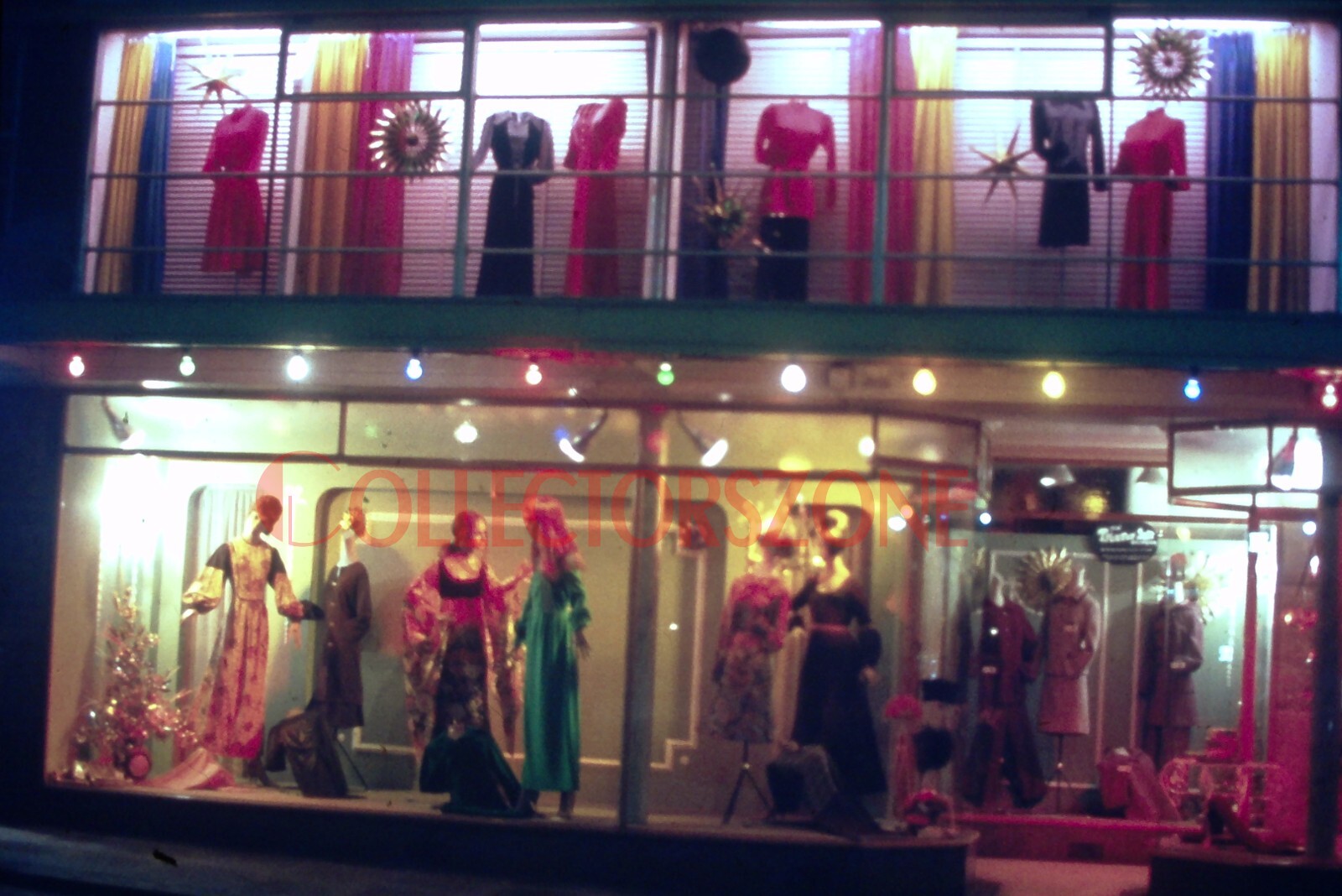 35mm Slide 1970's Clothes Shop Window Display illuminated At Night ...