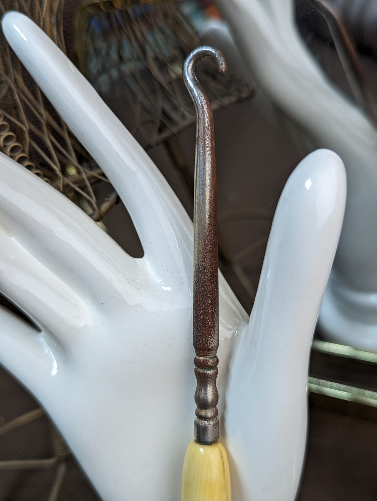 Vintage Shoe Button Hook Boot Celluloid Handle Ivory 7 1/4" Long ...