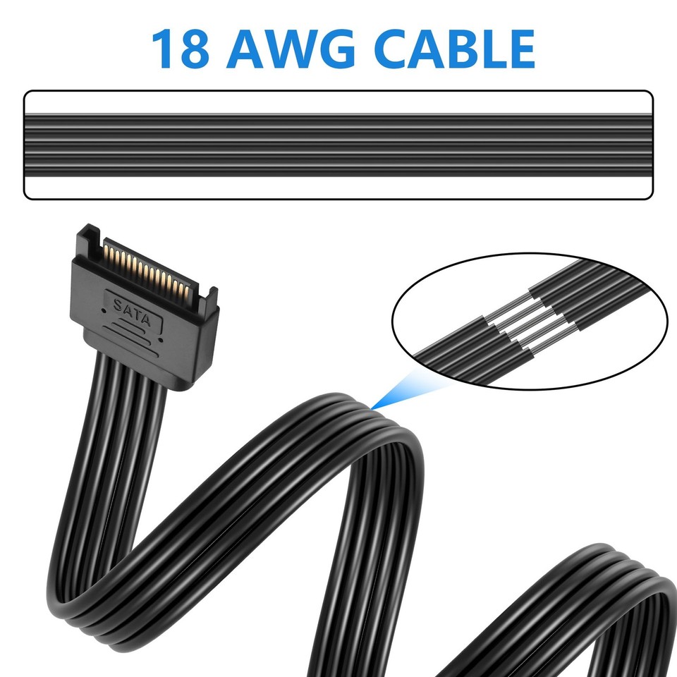 SATA Hard Drive Power Cord SATA 15 Pin Male to Female Power Extension ...