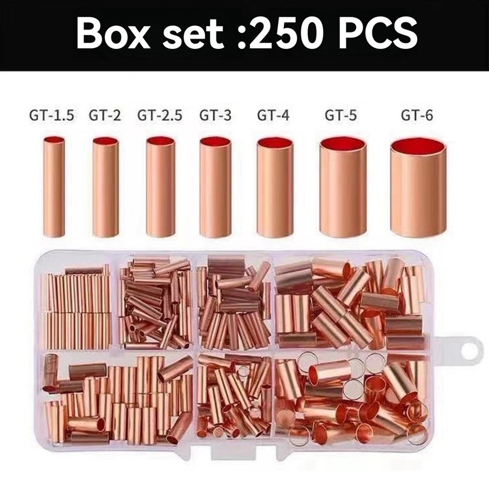 3X(250pcs GT Copper Connecting Pipe Wire Joint Small Copper Tube ...
