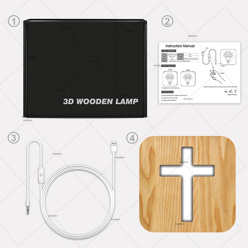 3D LED Lamp Night Light USB Desk Table Lamps Christianity Crucifix ...