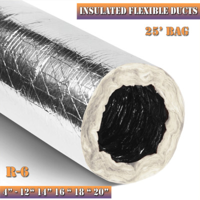 Quietflex R-6 Insulated Flexible Ducts 4" to 10" 12" 14" 16" 18" & 20" -25' Bags | eBay