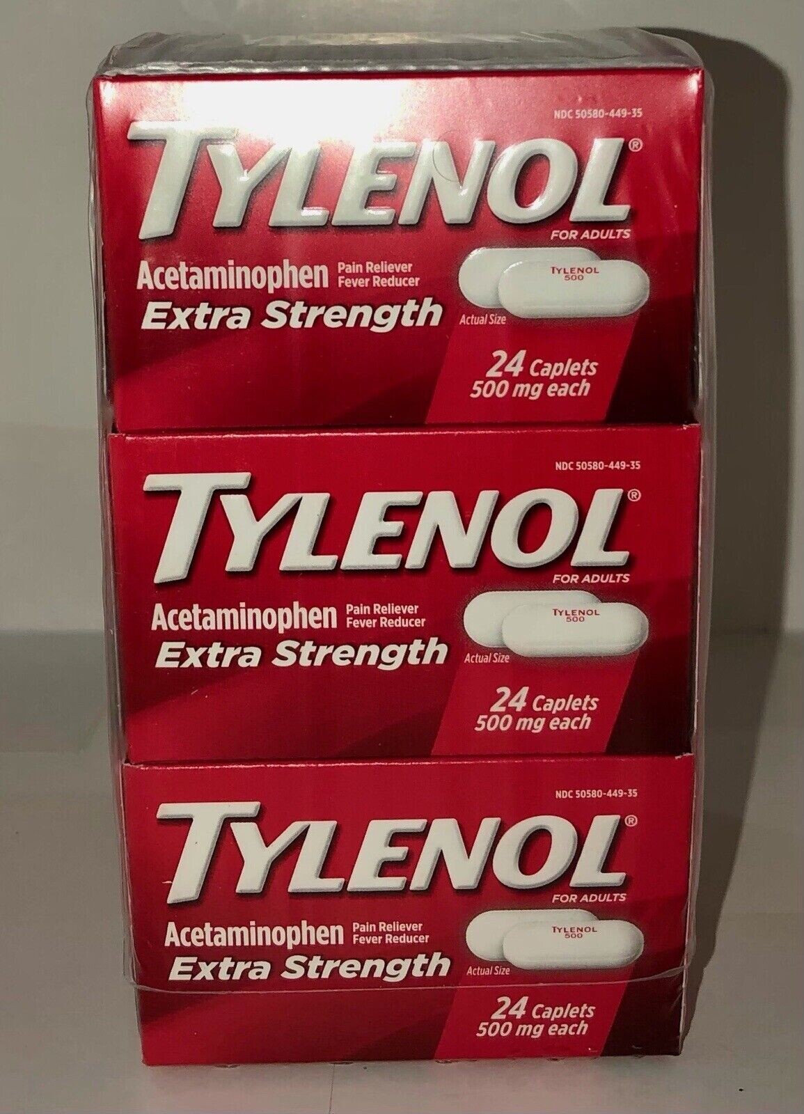 3 BOXES Tylenol Extra Strength 500mg 24 Caplets Each 72 TOTAL EXP 12/26 ...
