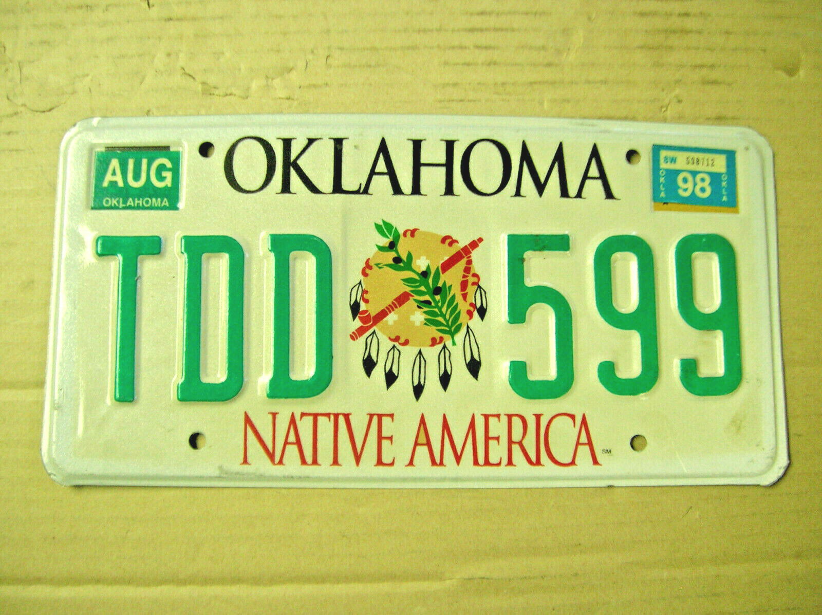 *1-1998 Oklahoma license plate.Good cnd.Slightly bowed,wavy.No dents or ...