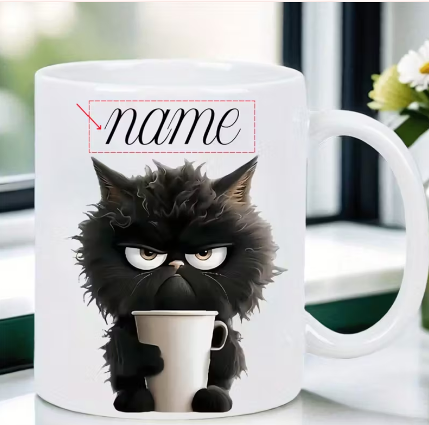Personalized Angry Black Cat Coffee Mug – Custom Name Cup Gift | eBay